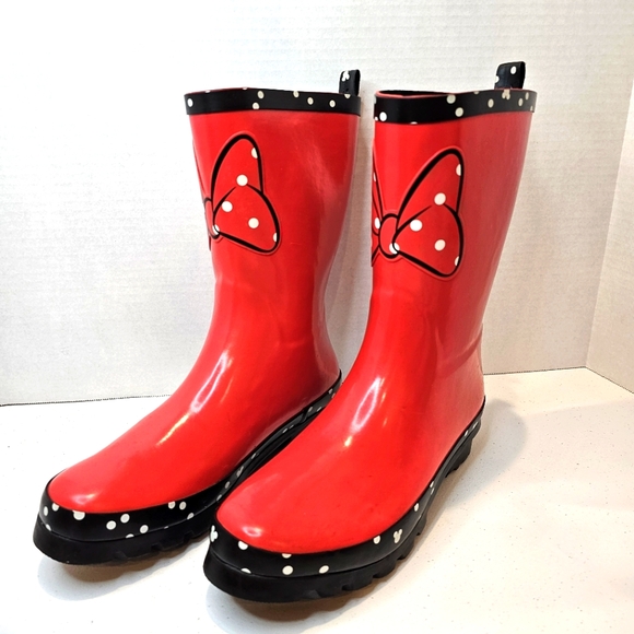 Disney | Shoes | Disney Minnie Mouse Rain Boots Womens Size 9 Red ...